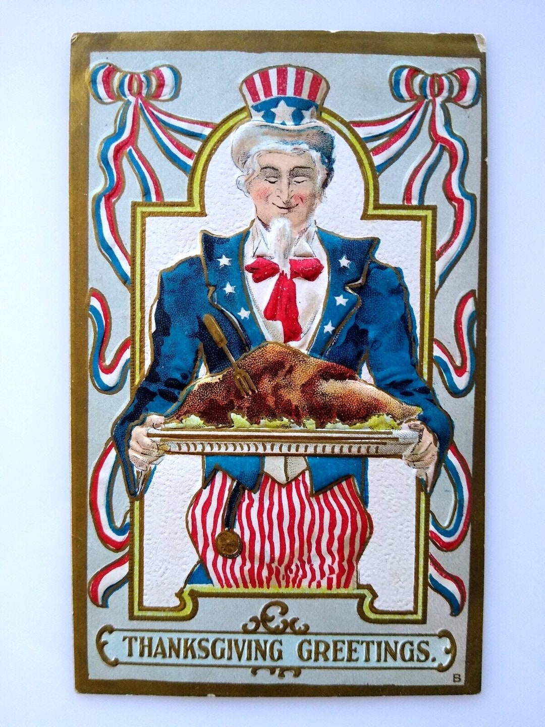Uncle Sam Thanksgiving Greetings Postcard Patriotic Embossed - Etsy