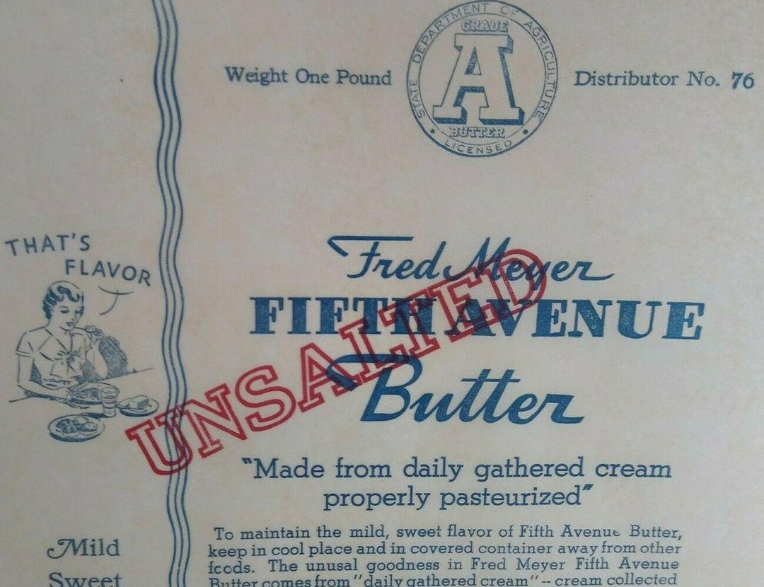 Butter Wrapper Fred Meyer Fifth Avenue 1 Pound Vintage Original Circa ...