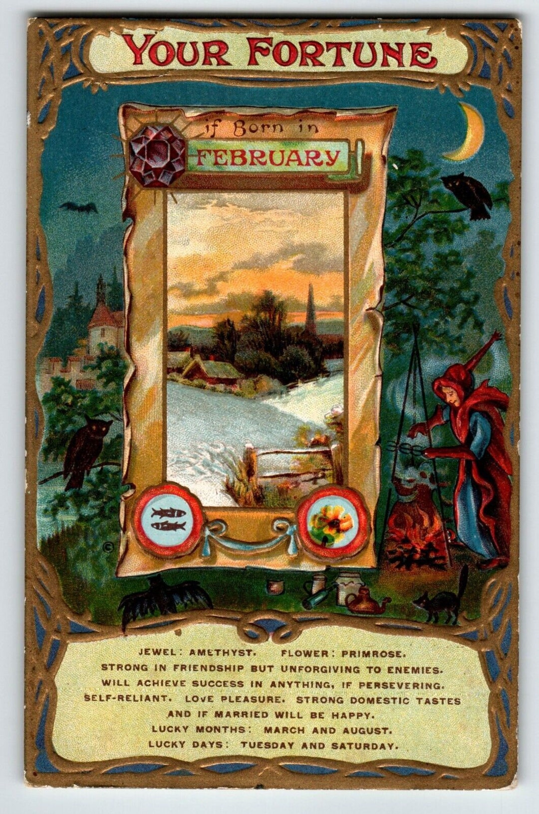 Fortune Postcard Jewel Amethyst Flower Primrose February Halloween ...