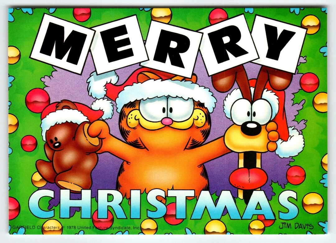 Garfield Cat Postcard Merry Christmas Bear Dog Comic Art Jim Davis 1978 ...