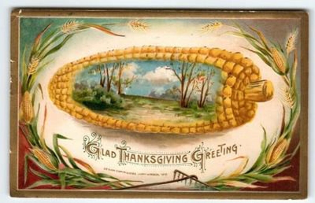 Vintage 1912 Thanksgiving Corn Lithograph Postcard With 1916 Postmark ...