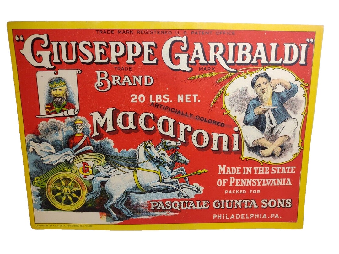 Giuseppe Garibaldi Macaroni Label Vintage 1910s Original Philadelphia ...
