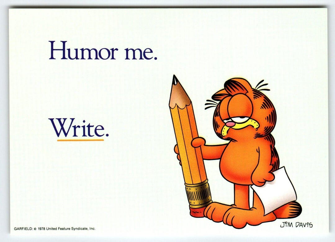 Humor Me Write Garfield Cat Postcard Jim Davis Comic Orange Tabby 1978 ...