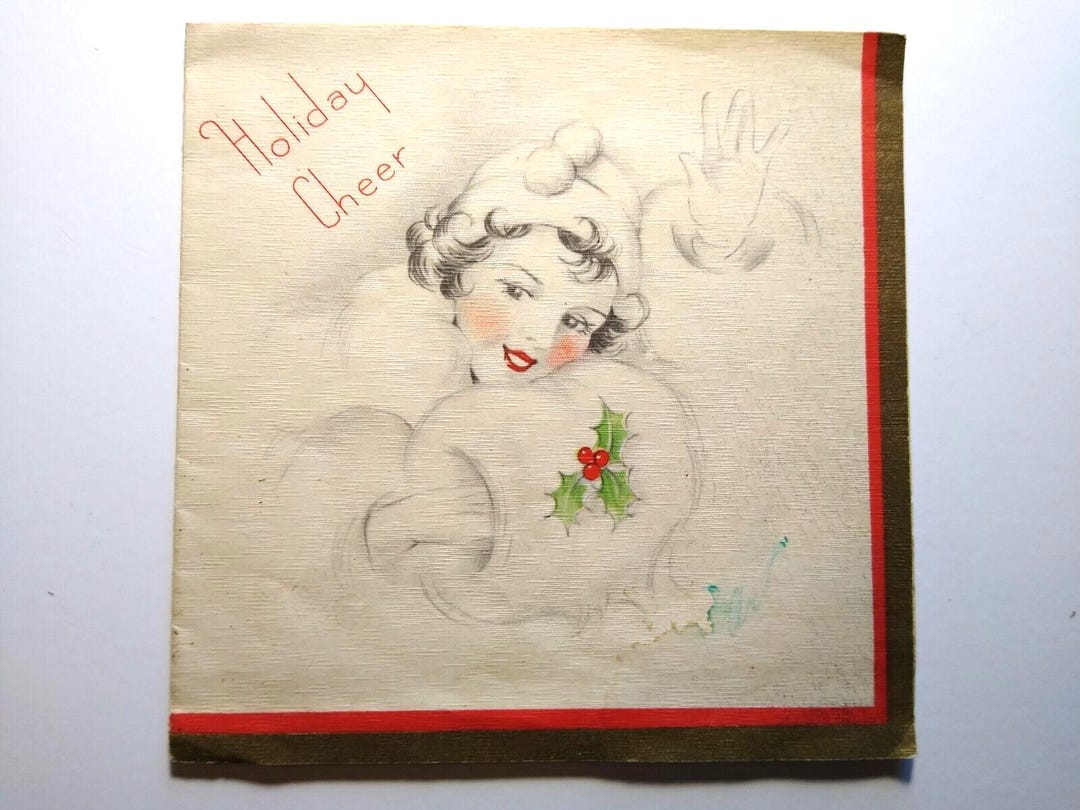 Holiday Cheer Greetings Card Christmas Season Women in Muff Hand Warmer ...
