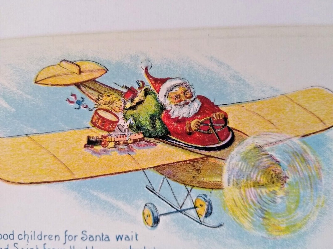 Santa Claus Pilot Aircraft Fantasy Airplane Christmas Postcard - Etsy