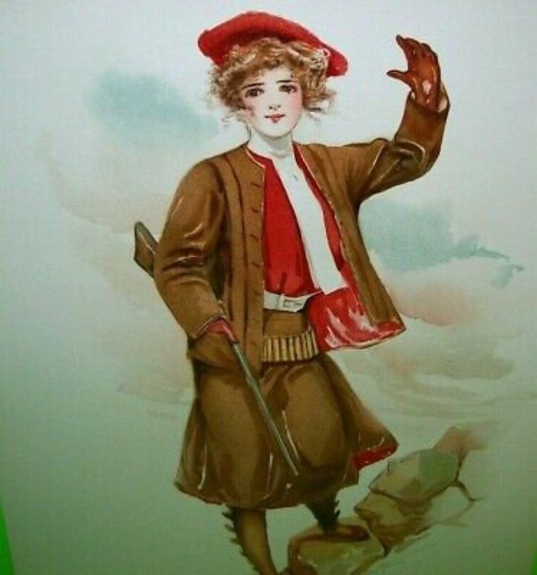 Victorian Art Print Lady Hunting Rifle Original 10X13 Lithograph 1908 ...