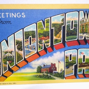 Greeting From Uniontown PA Large Letter Postcard Pennsylvania Linen ...