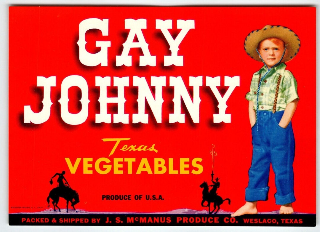Gay Johnny Texas Vegetables Label Vintage 1950s Original John - Etsy