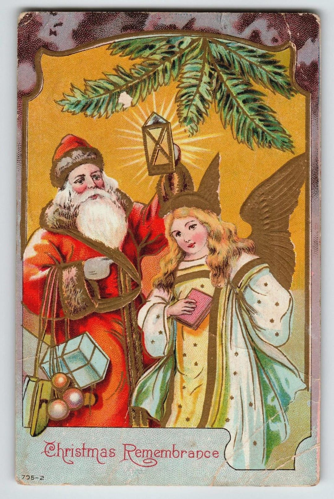 Vintage 1909 Santa Claus & Angel Christmas Remembrance Postcard - Etsy