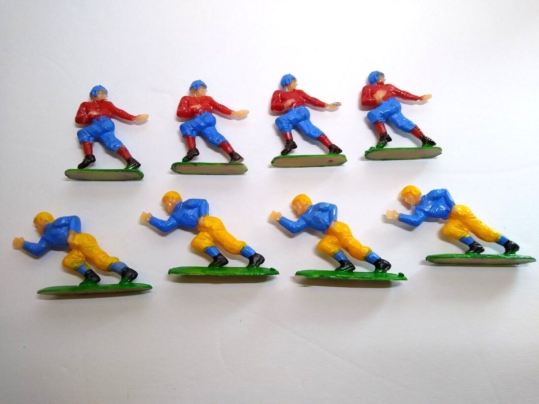 8 Football Players Vintage Hard Plastic Figures Blue Red Yellow Hong ...