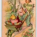 Easter Postcard Dressed White Rabbit Carts Baby Chick and Painted Eggs ...