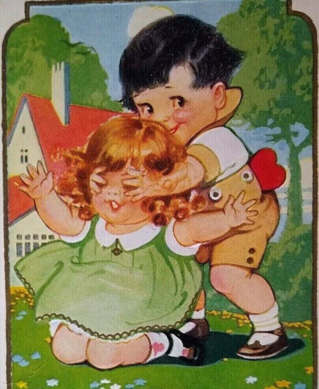 Valentine Postcard Children Play Peek A Boo Vintage Embossed Series 418 ...