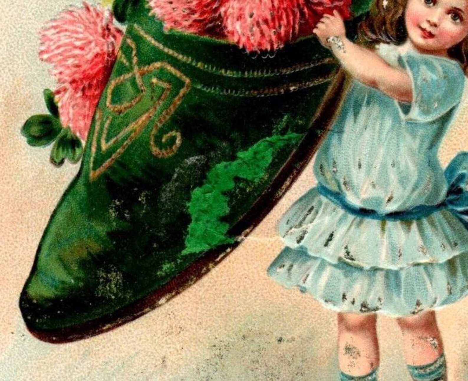 New Year Postcard Girl Holds Giant Shoe Clock With Flowers 1910 EAS ...