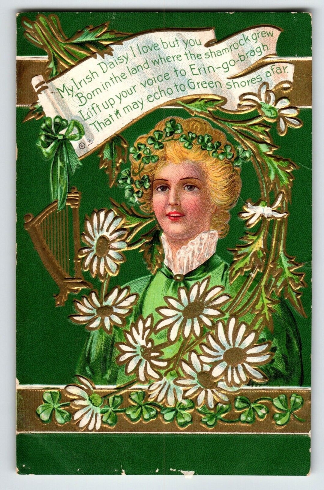 St Patrick's Day Postcard Nash Deep Embossed Women Flowers My Irish ...