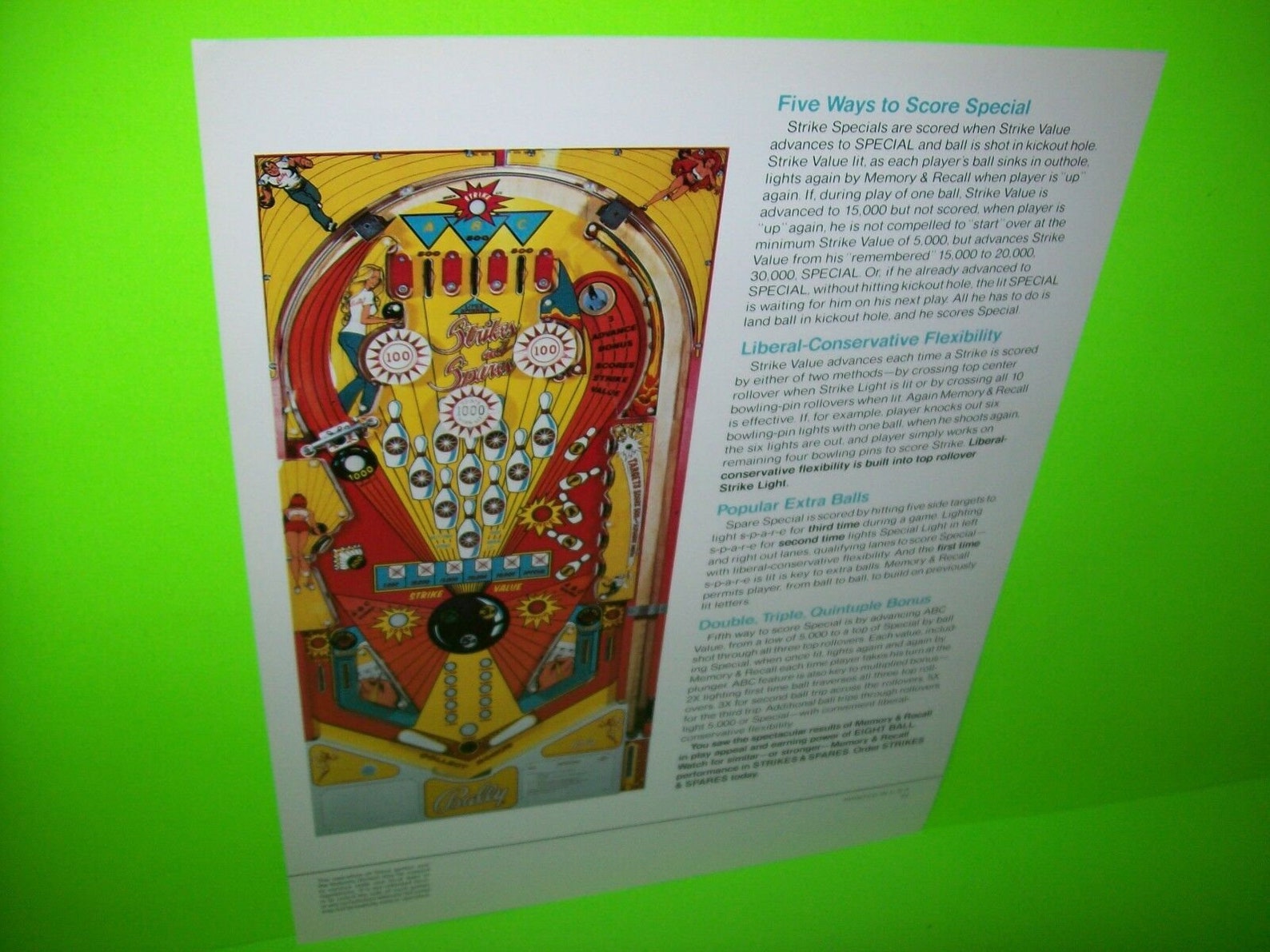 Strikes and Spares Pinball FLYER Original NOS 1978 Bowling Art - Etsy