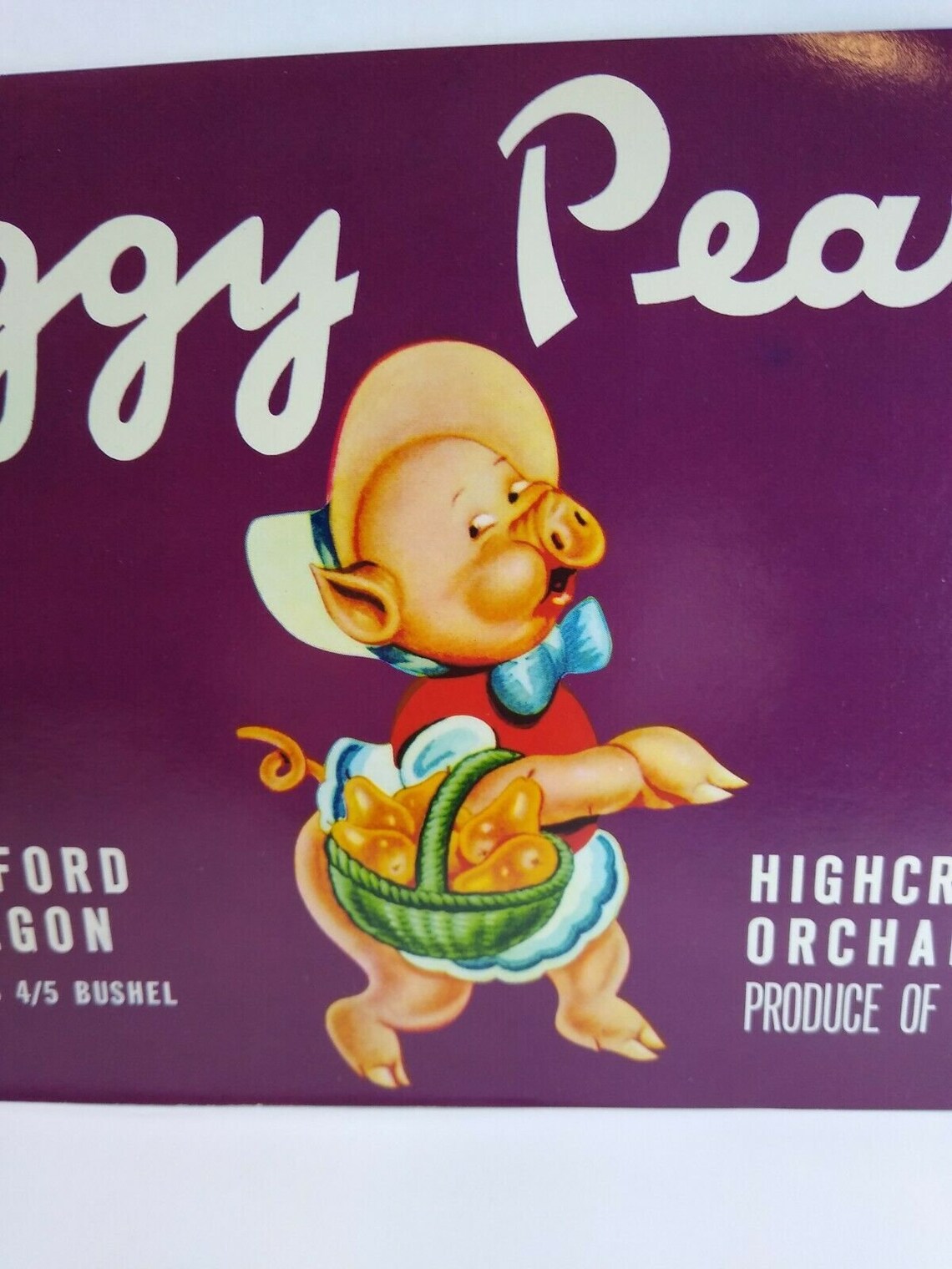 Piggy Pears Humanized Dressed Pig Fruit Crate Label Vintage - Etsy