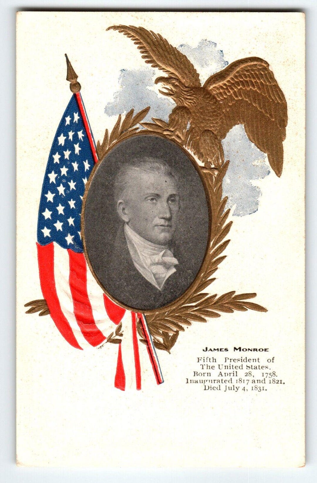James Monroe Patriotic Postcard 5th President Flag Cosmopolitan Relief ...