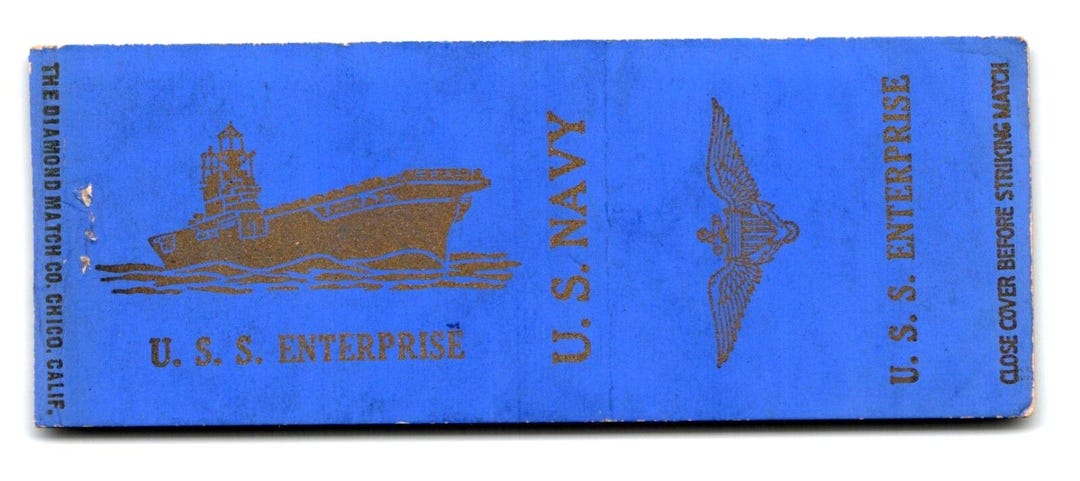 U.S.S. Enterprise Navy Ship Military War Boat Matchbook Cover 1940's ...