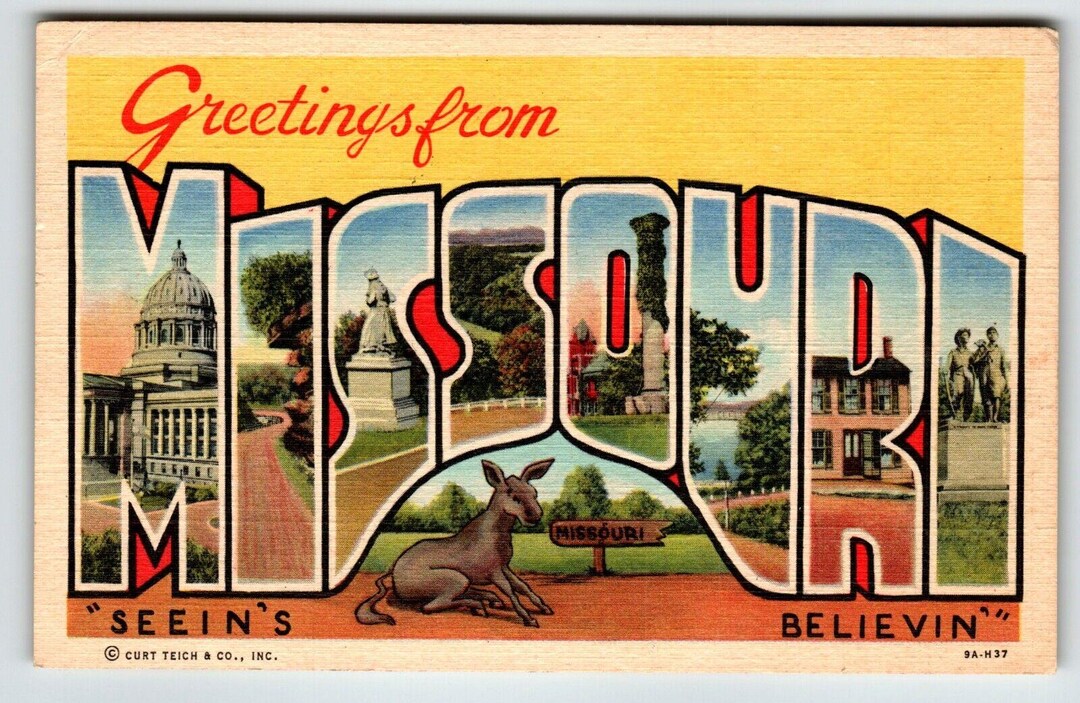 Greetings From Missouri Large Big Letter State Postcard Linen Curt ...