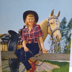 Cowgirl With Horse Art Print 1940's Western Ranch Lithograph Women ...