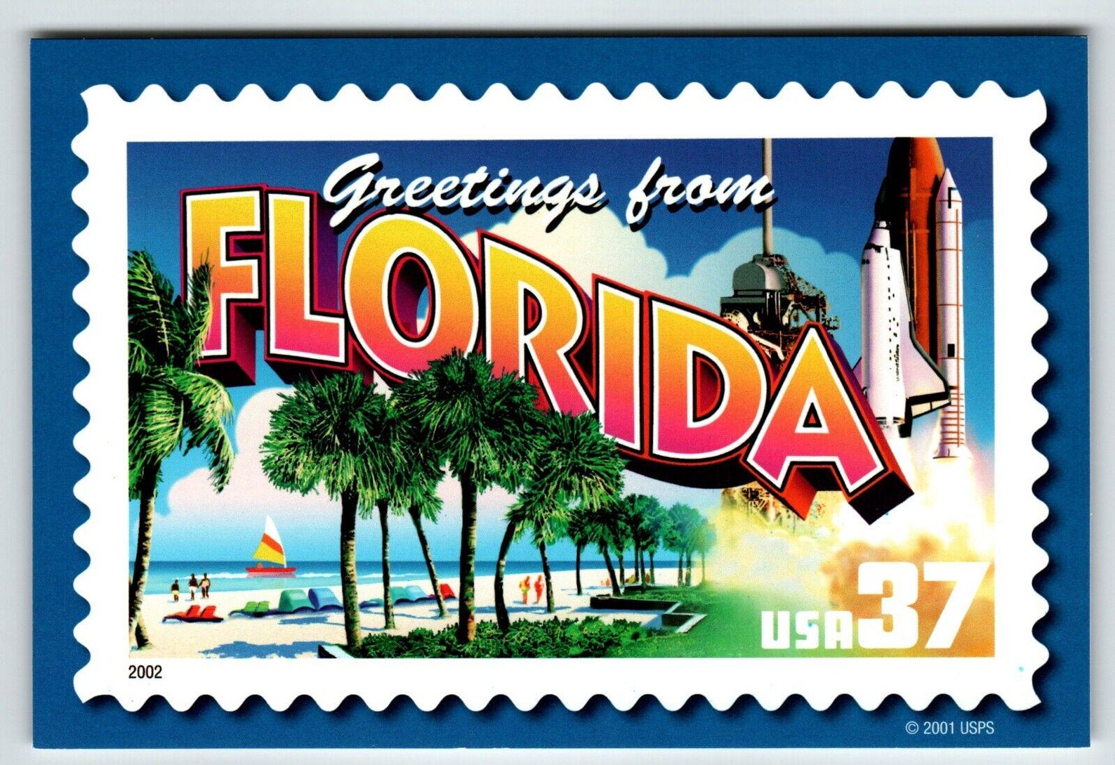 Greetings From Florida Large Letter Chrome Postcard Unused USPS 2001 ...