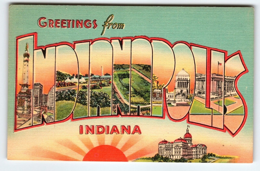 Greetings From Indianapolis Indiana Postcard Large Big Letter Linen ...