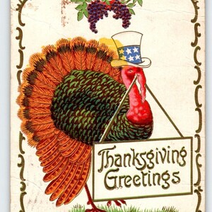 Thanksgiving Postcard Dressed Turkey in Uncle Sam US Hat Holds - Etsy