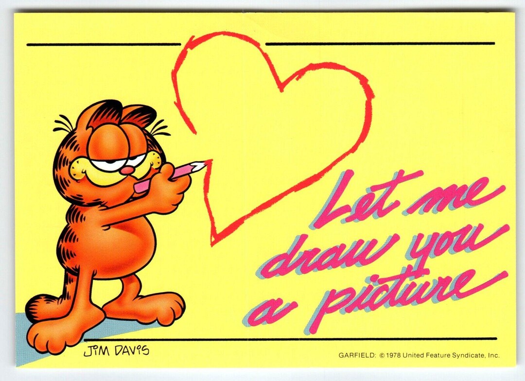 Garfield Cat Postcard Draws A Heart Jim Davis Comic Orange Tabby 1978 ...