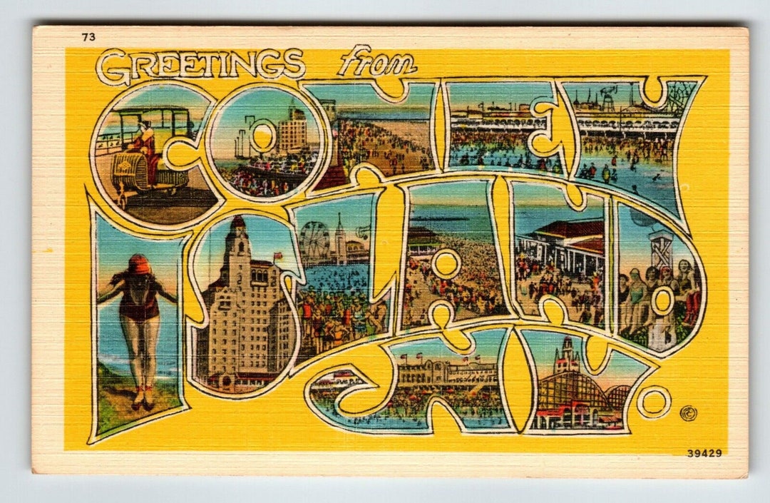 Greetings From Coney Island New York Large Letter Linen - Etsy