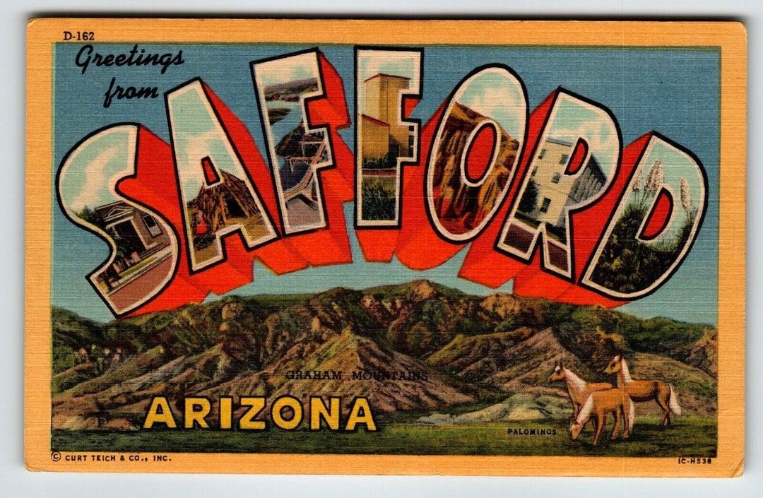 Greetings From Safford Arizona Large Letter Linen Postcard Curt Teich ...