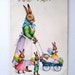 Easter Postcard Dressed Rabbits Bunny Family Baby Stroller Eggs Fantasy ...