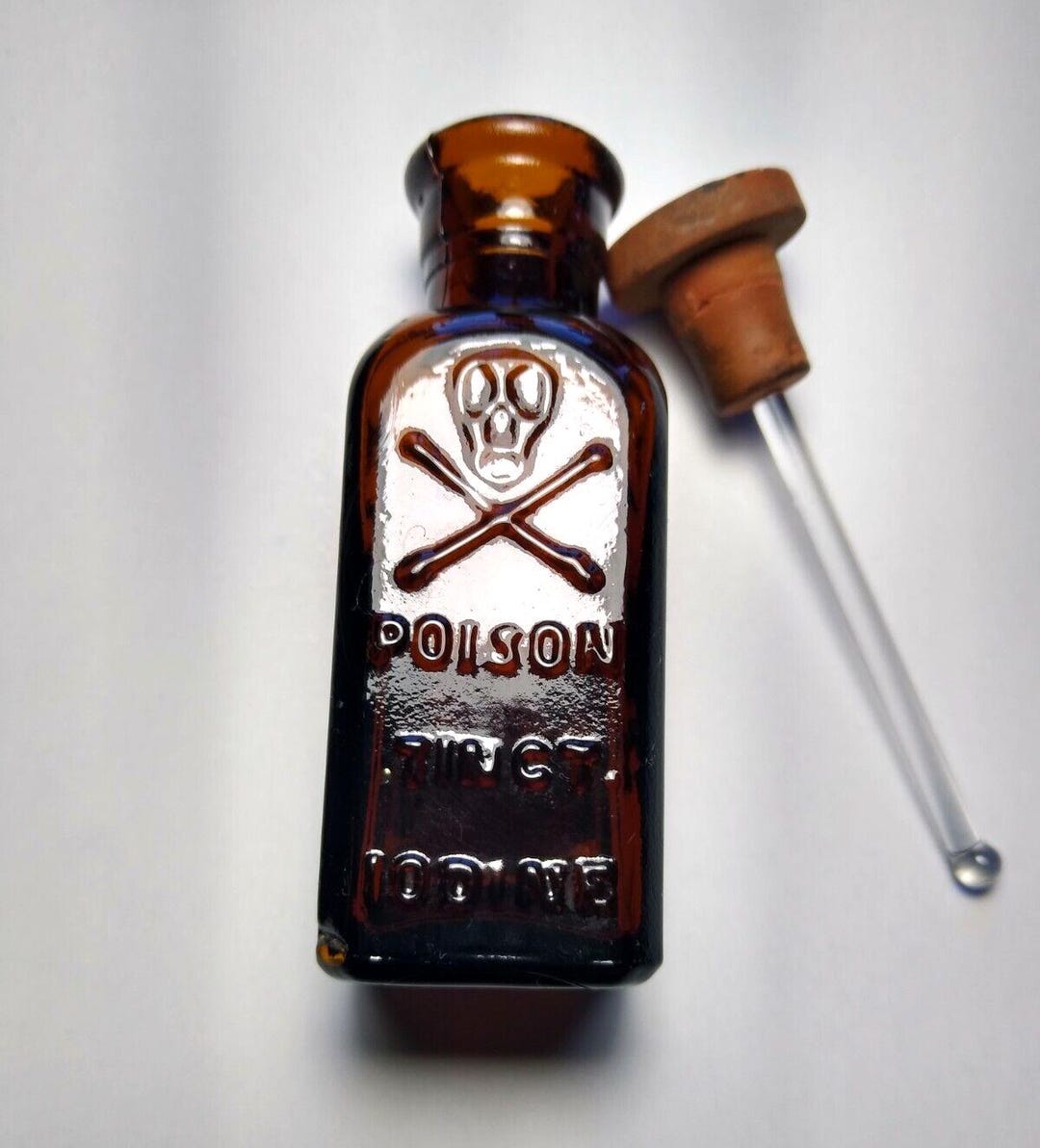 Amber Antique Poison Medicine Bottle Dauber Skull & Crossbones TINCT ...