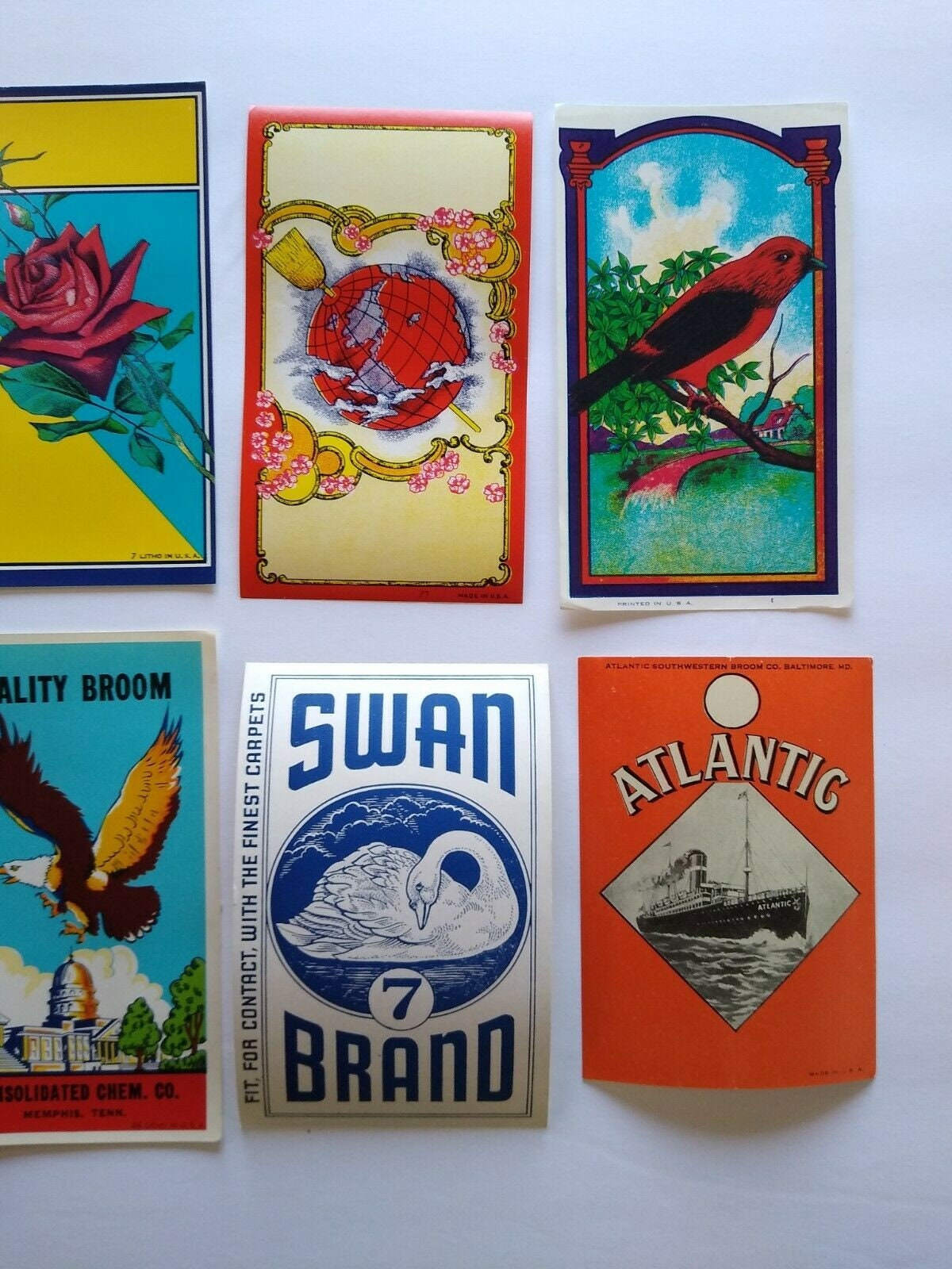 Vintage Broom Labels 10 Original Red Bird Swan Horse Ship Boat | Etsy