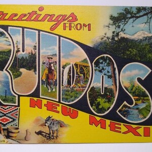 Greetings From Ruidoso New Mexico Large Letter Linen Postcard Donkey ...