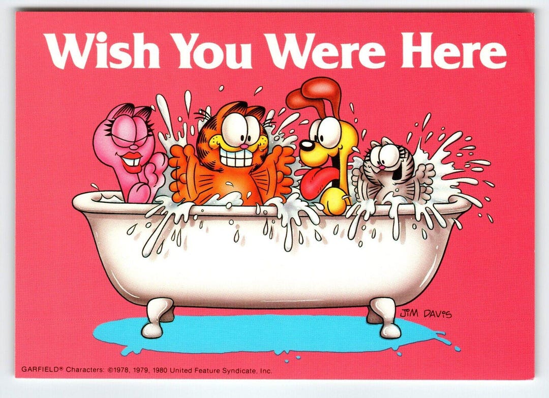 Wish You Were Here Bath Garfield Cat Postcard Jim Davis Comic Orange ...