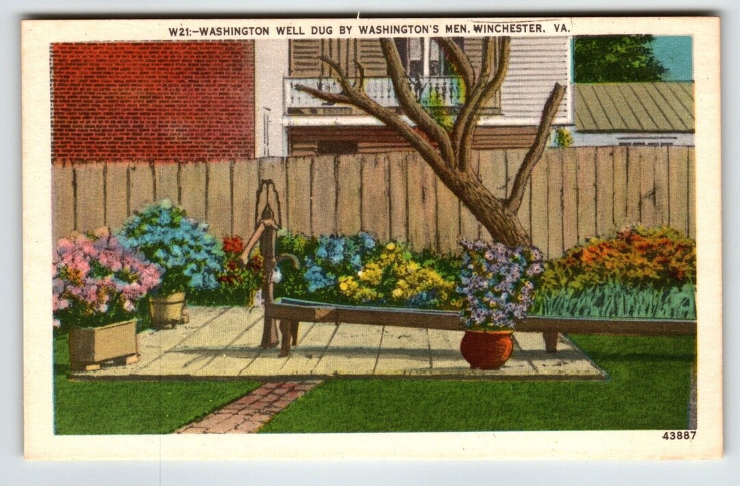 Washington Well Garden Flowers Winchester Virginia Postcard Linen ...
