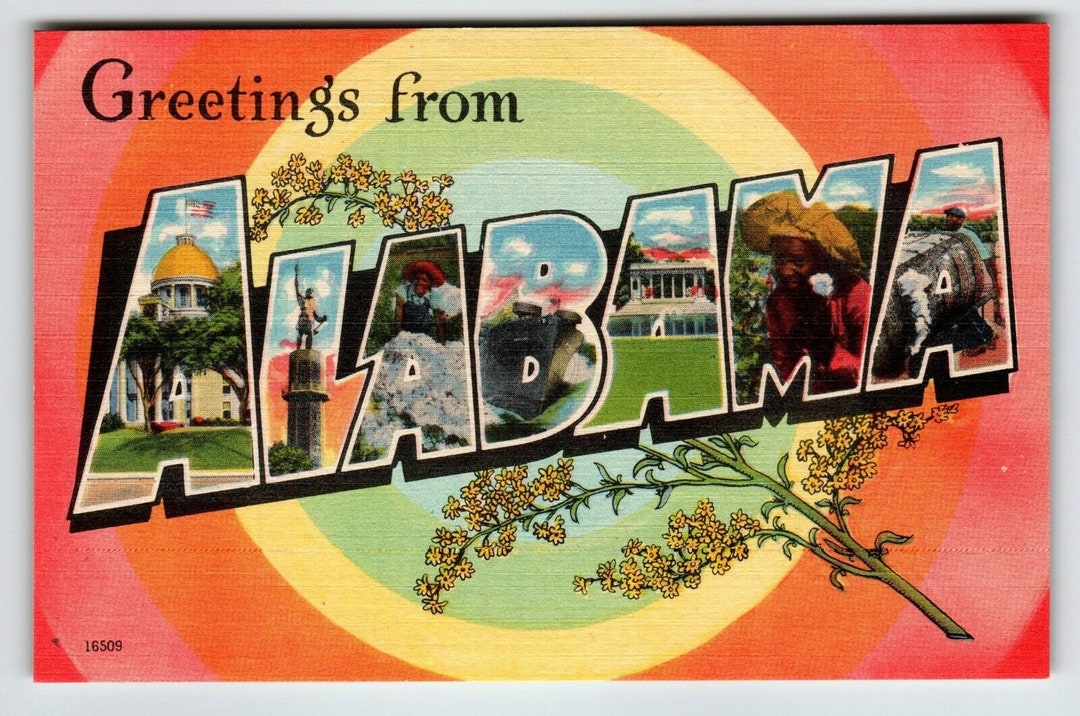 Greetings From Alabama Large Letter Linen State Postcard Unposted ...