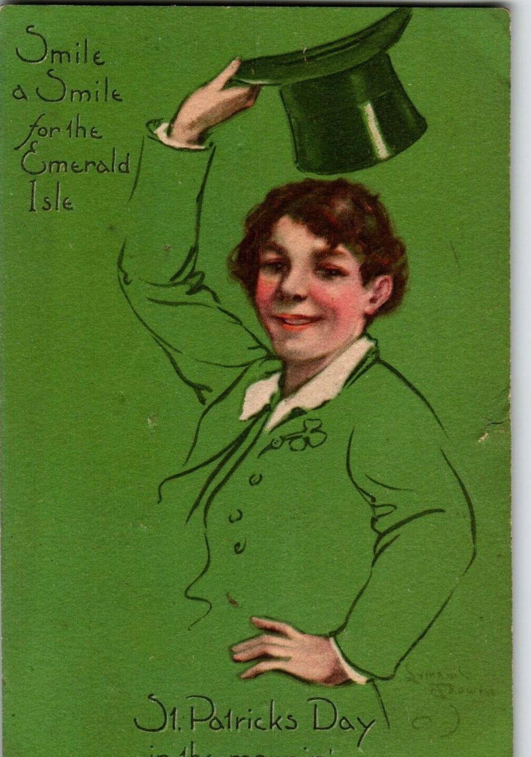 Smile for the Emerald Isle St. Patricks Day Postcard Top Hat Signed ...