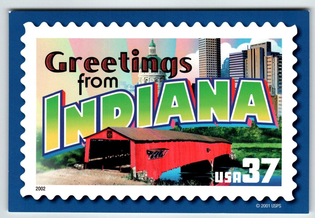 Greetings From Indiana Large Letter Chrome Postcard USPS 2001 Covered ...