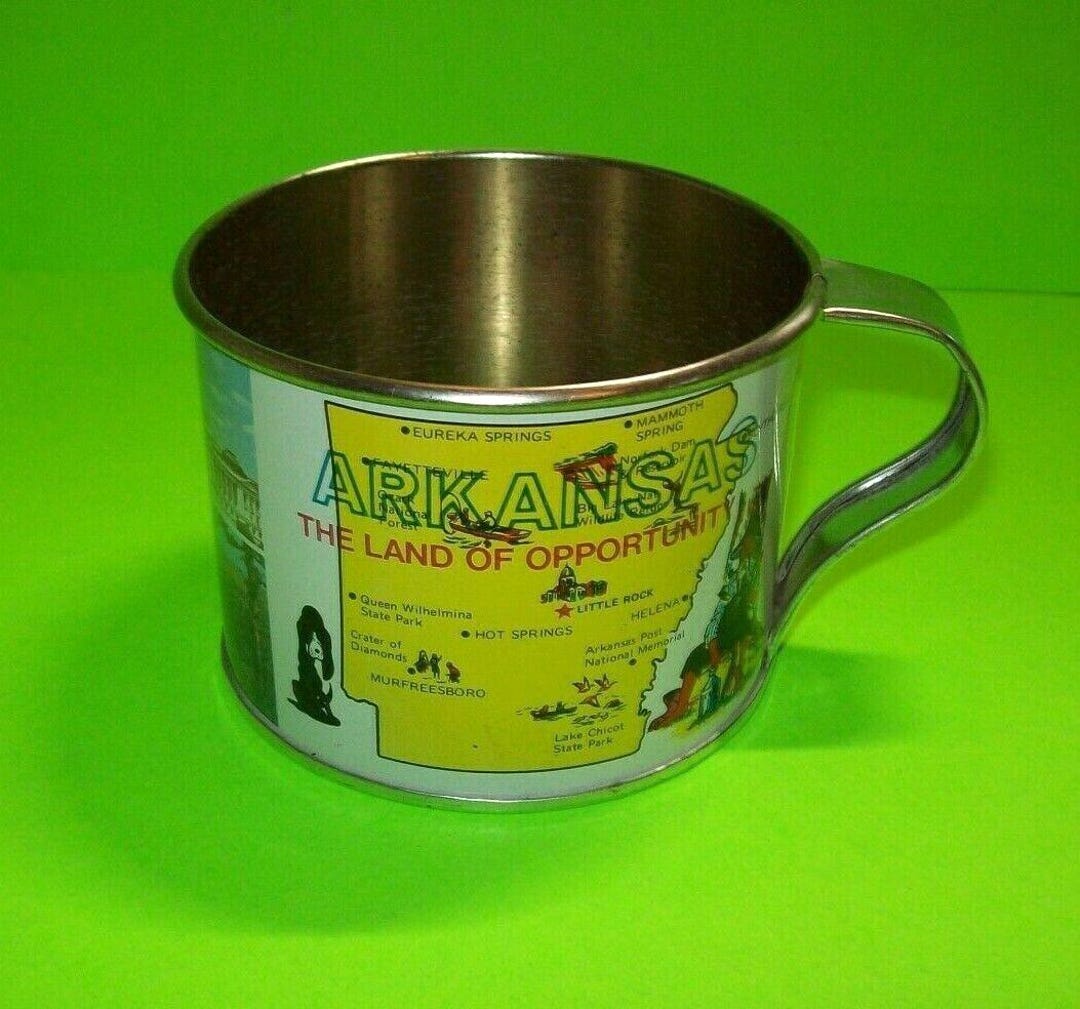 Arkansas Tin Mug Cup Vintage Home of Razorback Little Rock Hot Springs ...