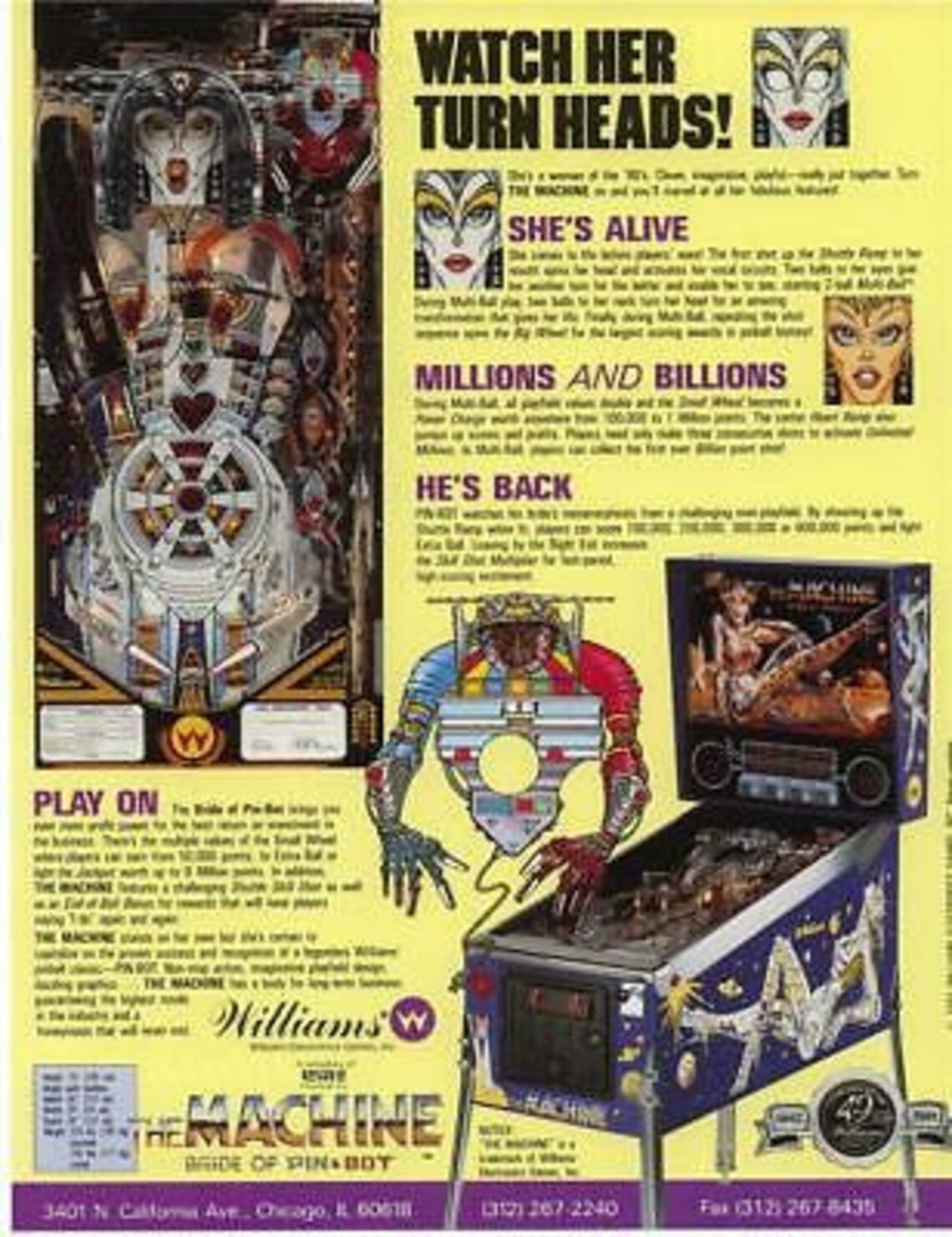 The Machine Bride of Pinbot Pinball FLYER 1991 NOS Original | Etsy