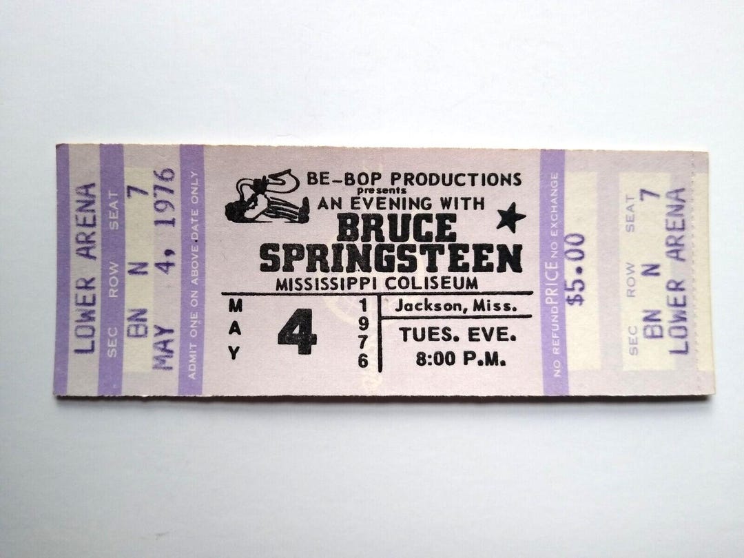 Bruce Springsteen Concert Ticket Coliseum Jackson MS Original 1976 ...