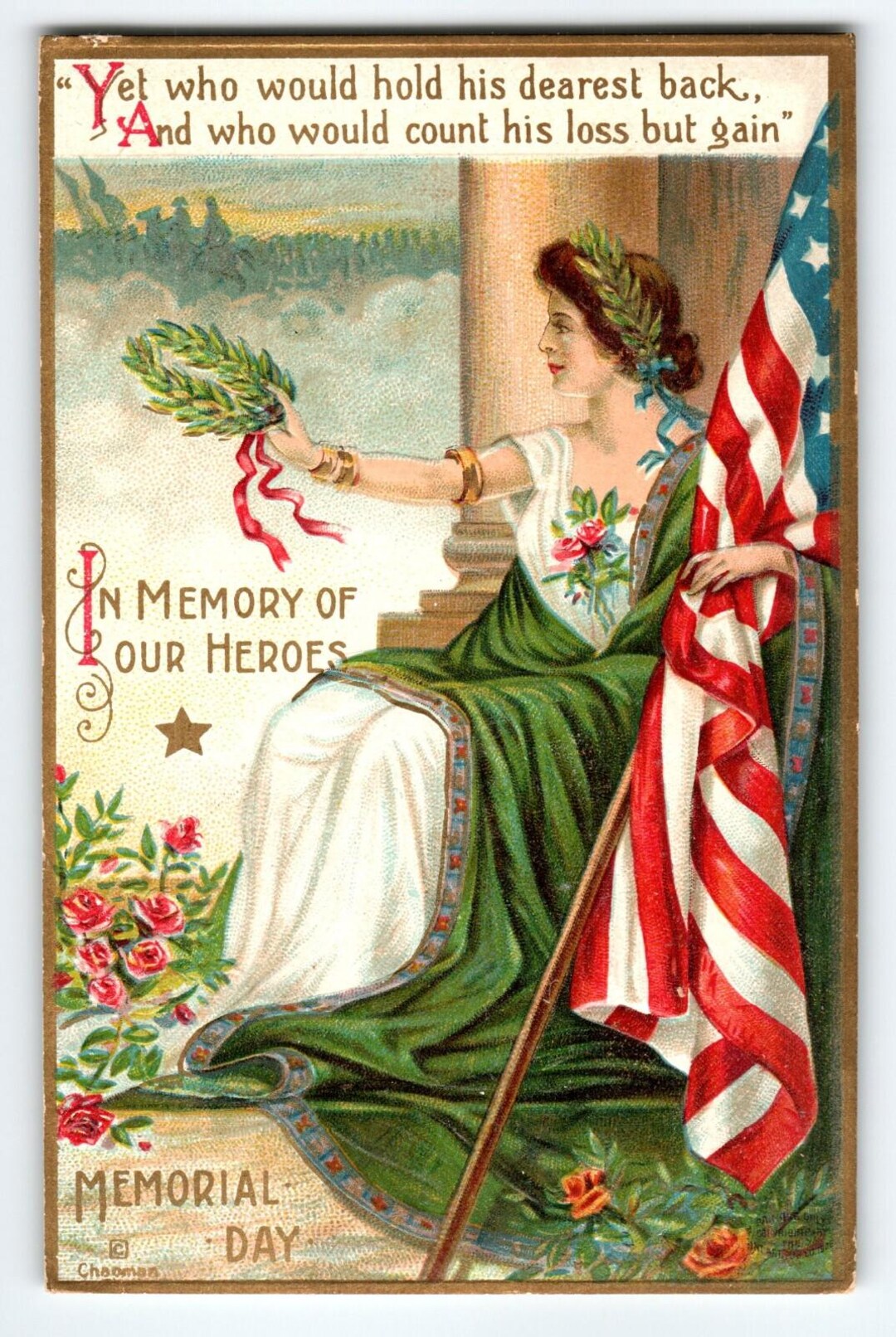 Memorial Decoration Day Postcard Lady Liberty Chapman Lovely Women Our ...