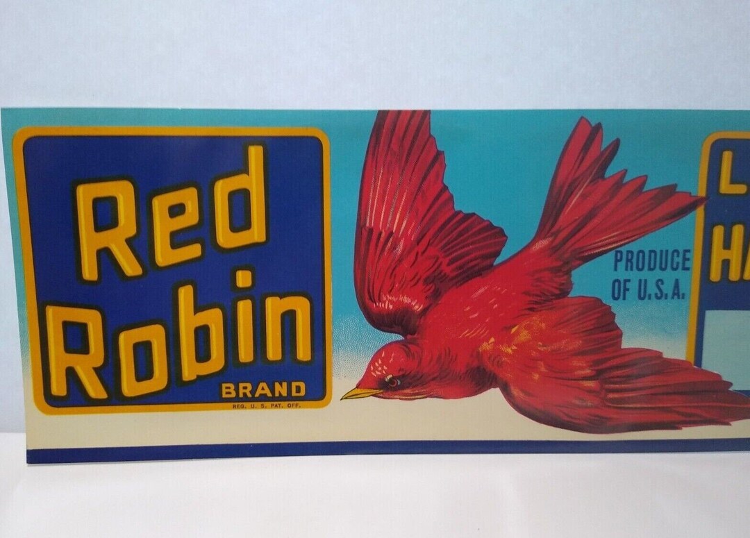 Red Robin Brand Fruit Crate Label 1950's Original Flying Bird Artwork ...