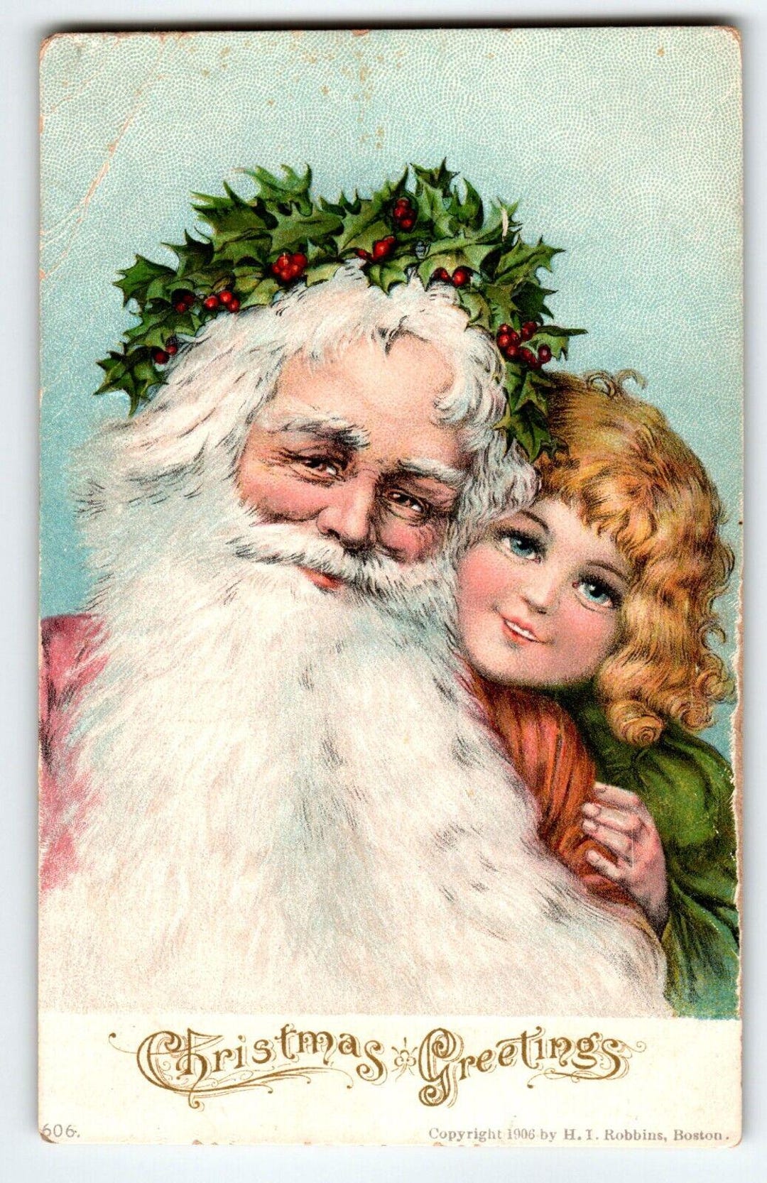Christmas Postcard Santa Claus Frances Brundage Long Beard Girl Robbins ...
