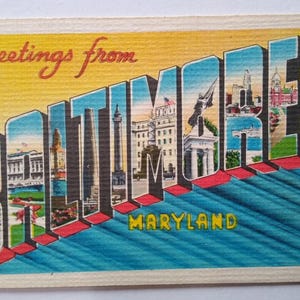 Greetings From Baltimore Maryland Large Big Letter Postcard Linen ...