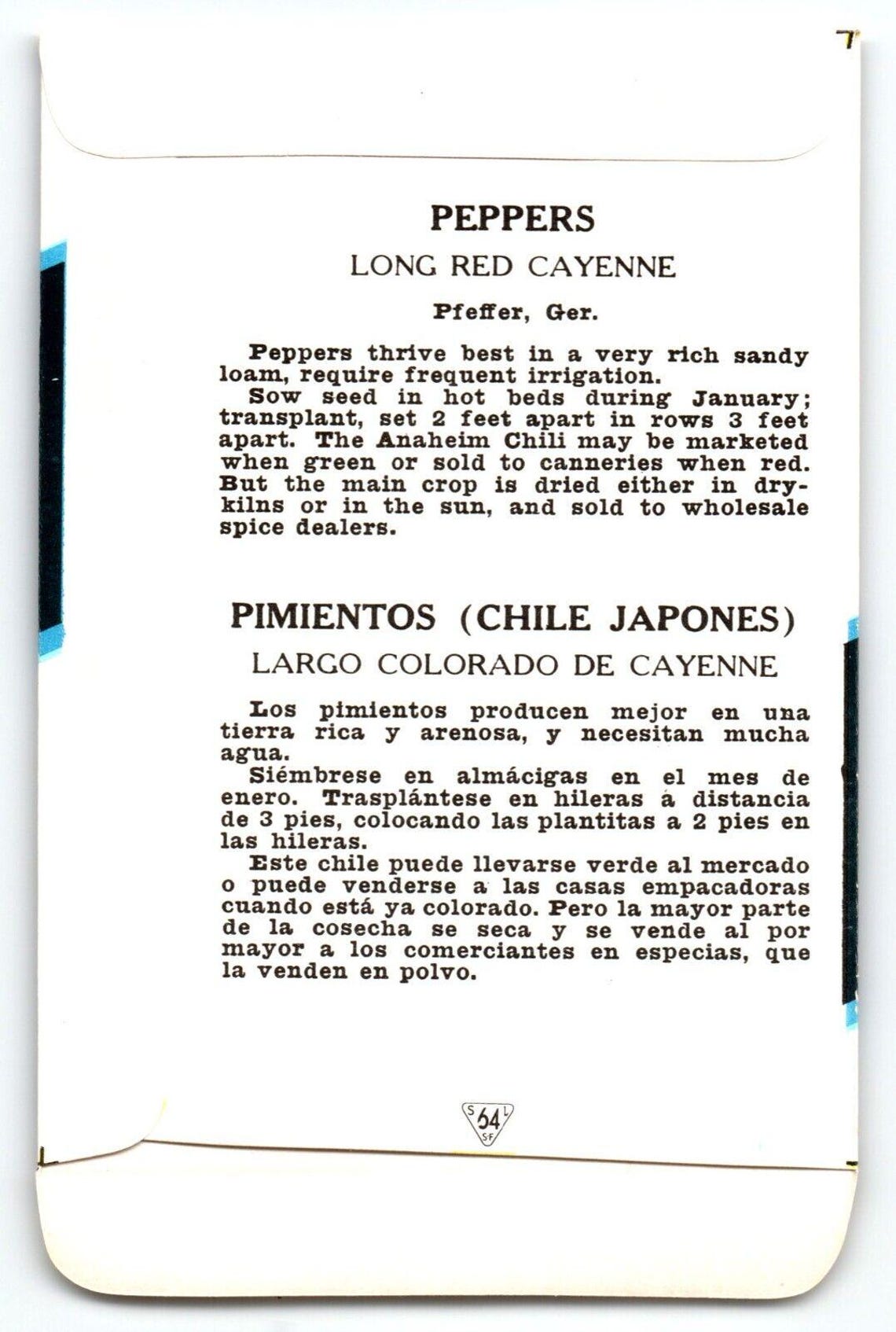 Long Red Cayenne Pepper Seed Packet EMPTY Vintage Lone Star 1940's ...