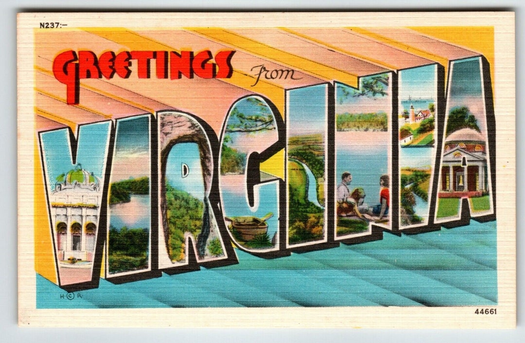 Greetings From Virginia Large Big Letter Linen Postcard - Etsy