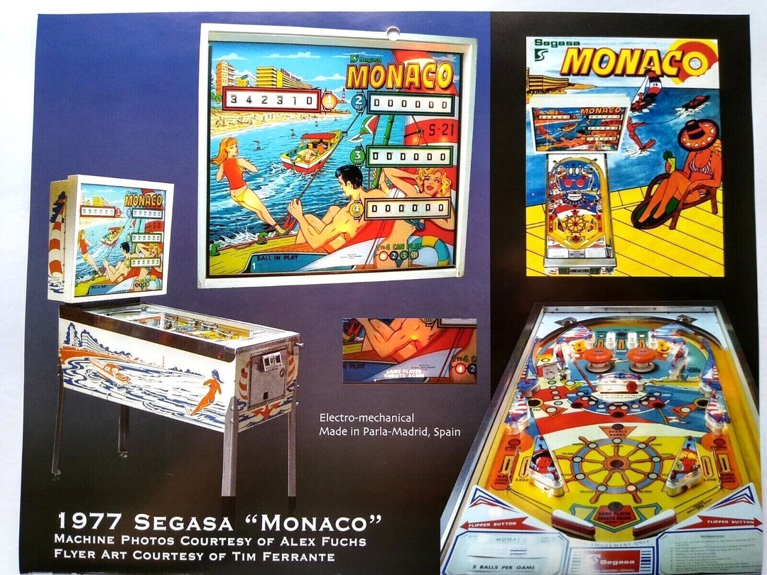 Monaco Pinball Machine Art Collage Ready to Frame Artwork Retro ...