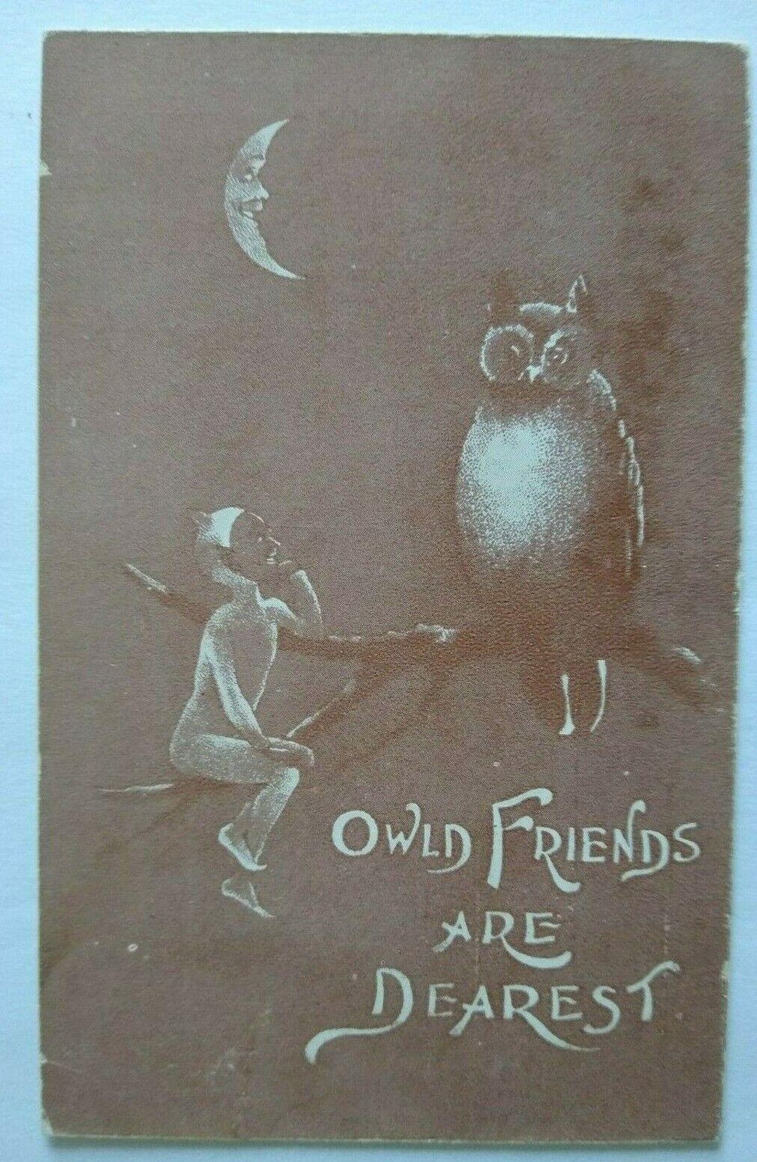 Antique Halloween Postcard Pixie Imp & Owl Owld Friends Are Dearest ...